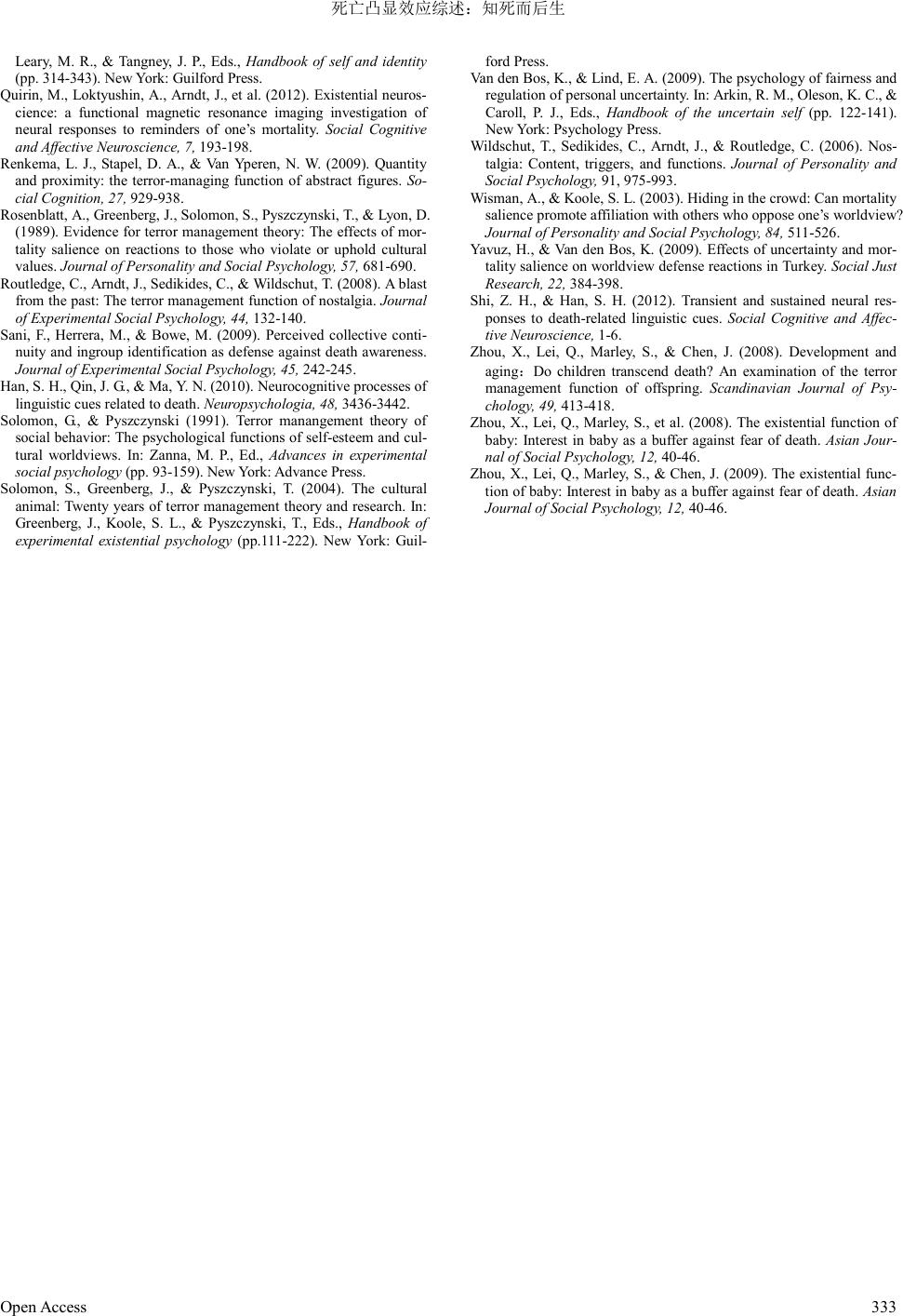 死亡凸显效应综述：知死而后生 A Summary of the Mortality Salience Effect: A Theory ...